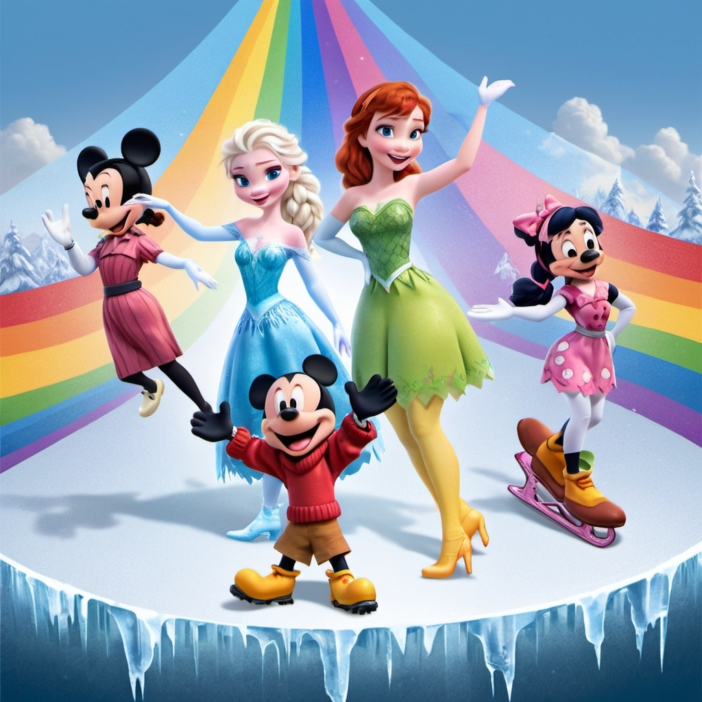 Disney-style illustration of "Draw an ice skating sh...