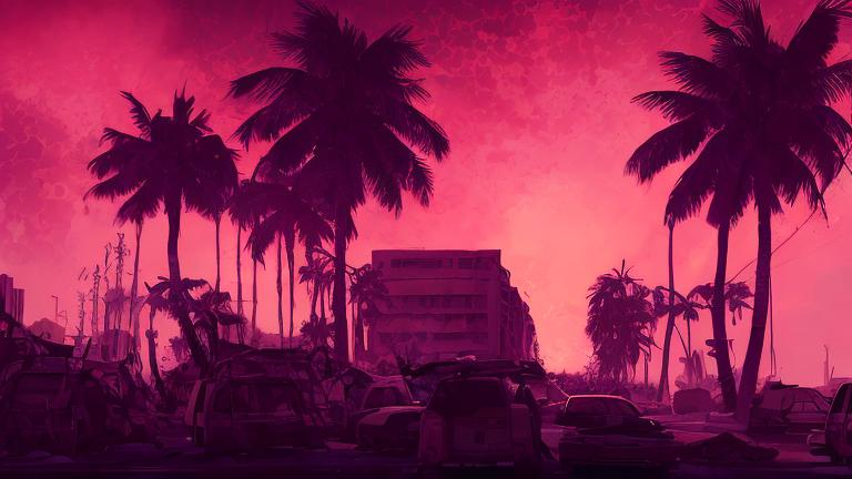 The Nuclear Destruction of Miami Trees swaying viole... | OpenArt