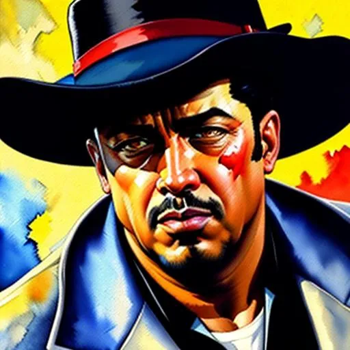 The gangster in Gouache Style, Watercolor, Museum Ep...