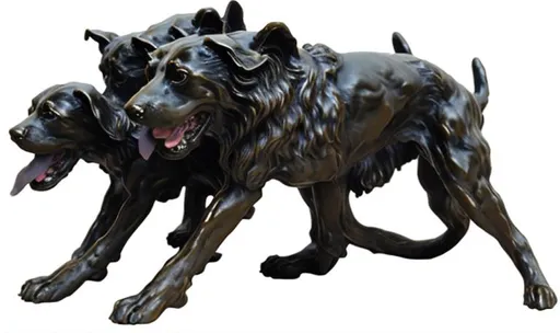 Cerberus the dog with three heads, Bronze Statue,