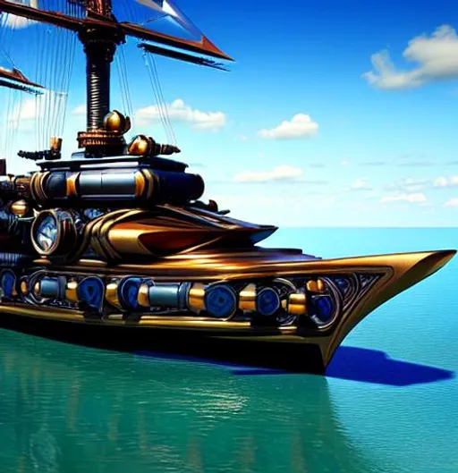 Steampunk boat With multiple weapons, hyper detailed...