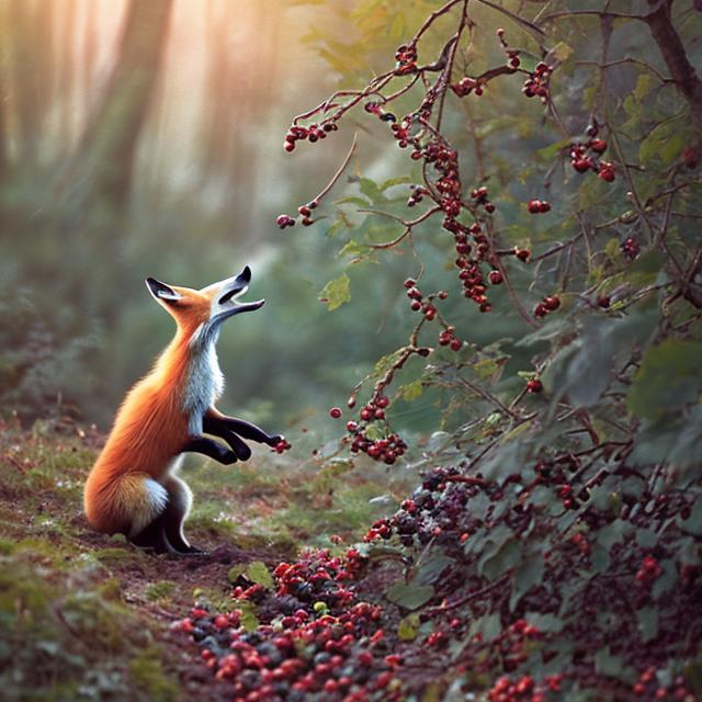 Fox collecting berries in a magical forest | OpenArt