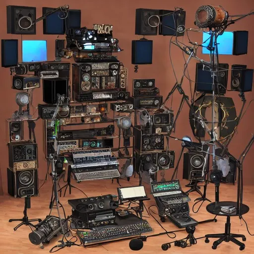 intricate illustration of a music studio full of vin... | OpenArt