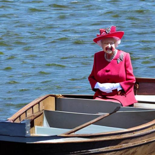 The Queen of England sitting in a boat | OpenArt