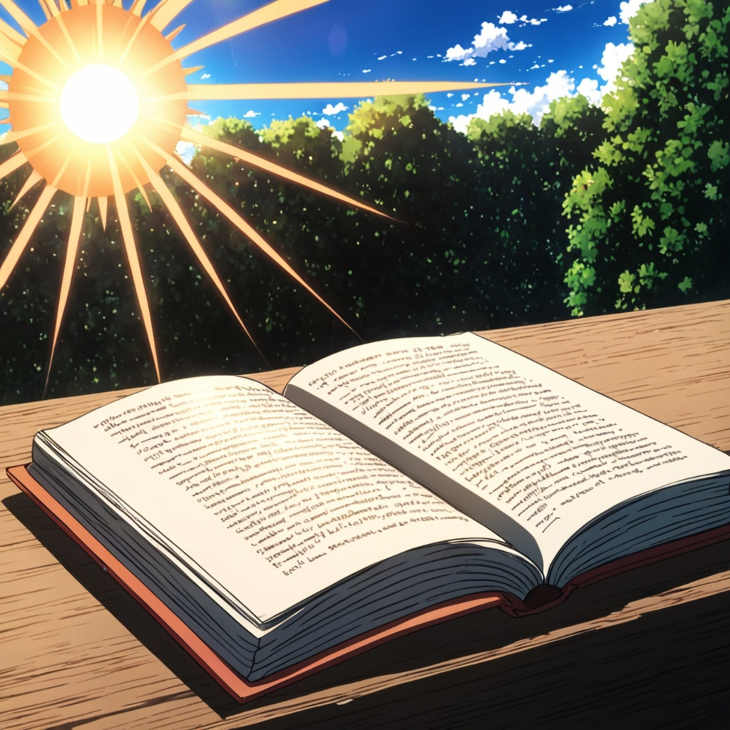 anime, sun over a book