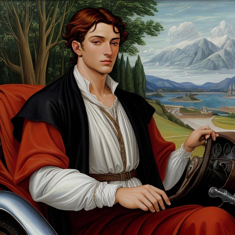 Handsome young and rich medieval man driving a luxur... | OpenArt