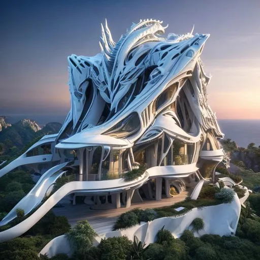 A 5 section futuristic luxurious building shaped lik... | OpenArt