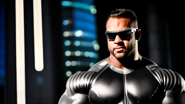 (full body shot) of a beefy android spy bodybuilder... | OpenArt