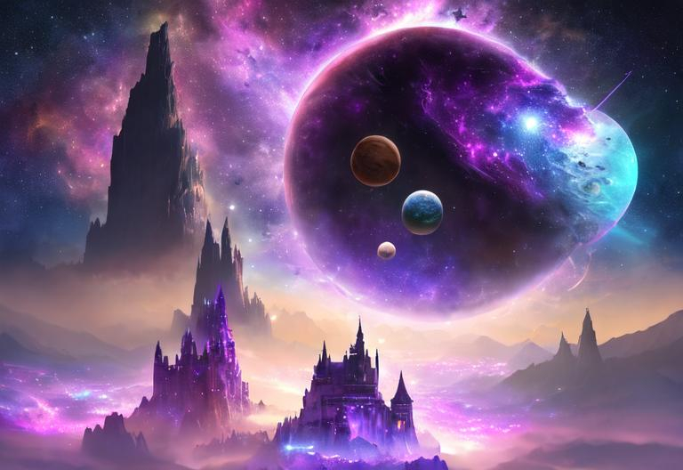 beautiful fantasy painting of space nebula, castle o... | OpenArt