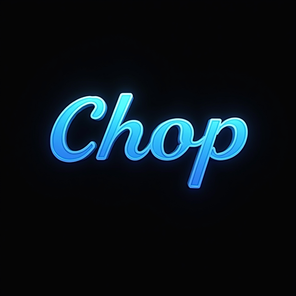 Write "Chop" in blue with a black background