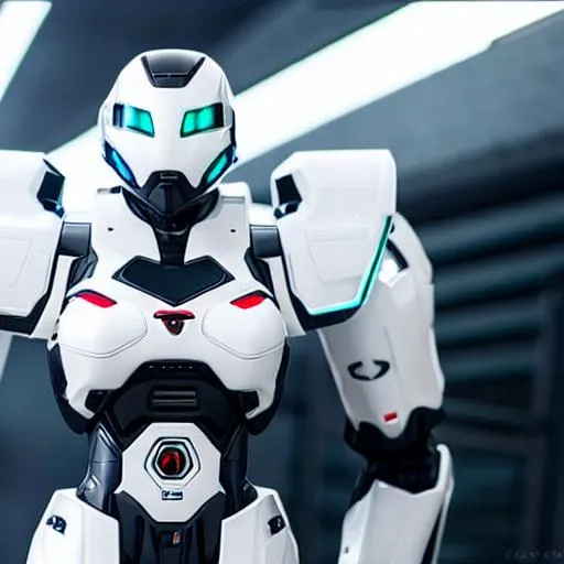 A futuristic 20 year old female white mecha, realist...