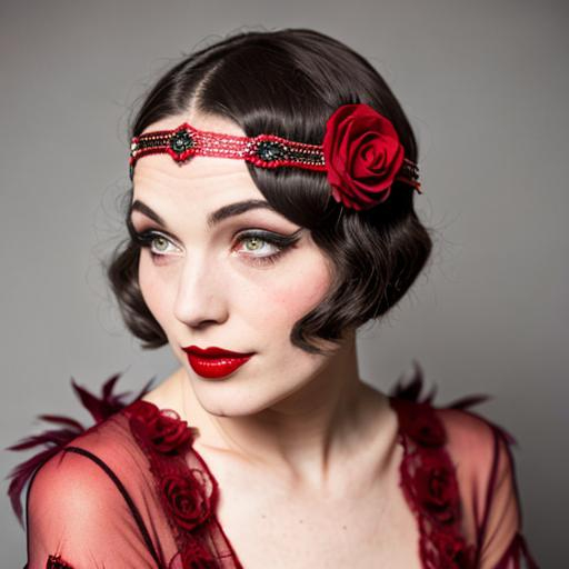 1920s Flapper with red rose flower headpiece | OpenArt