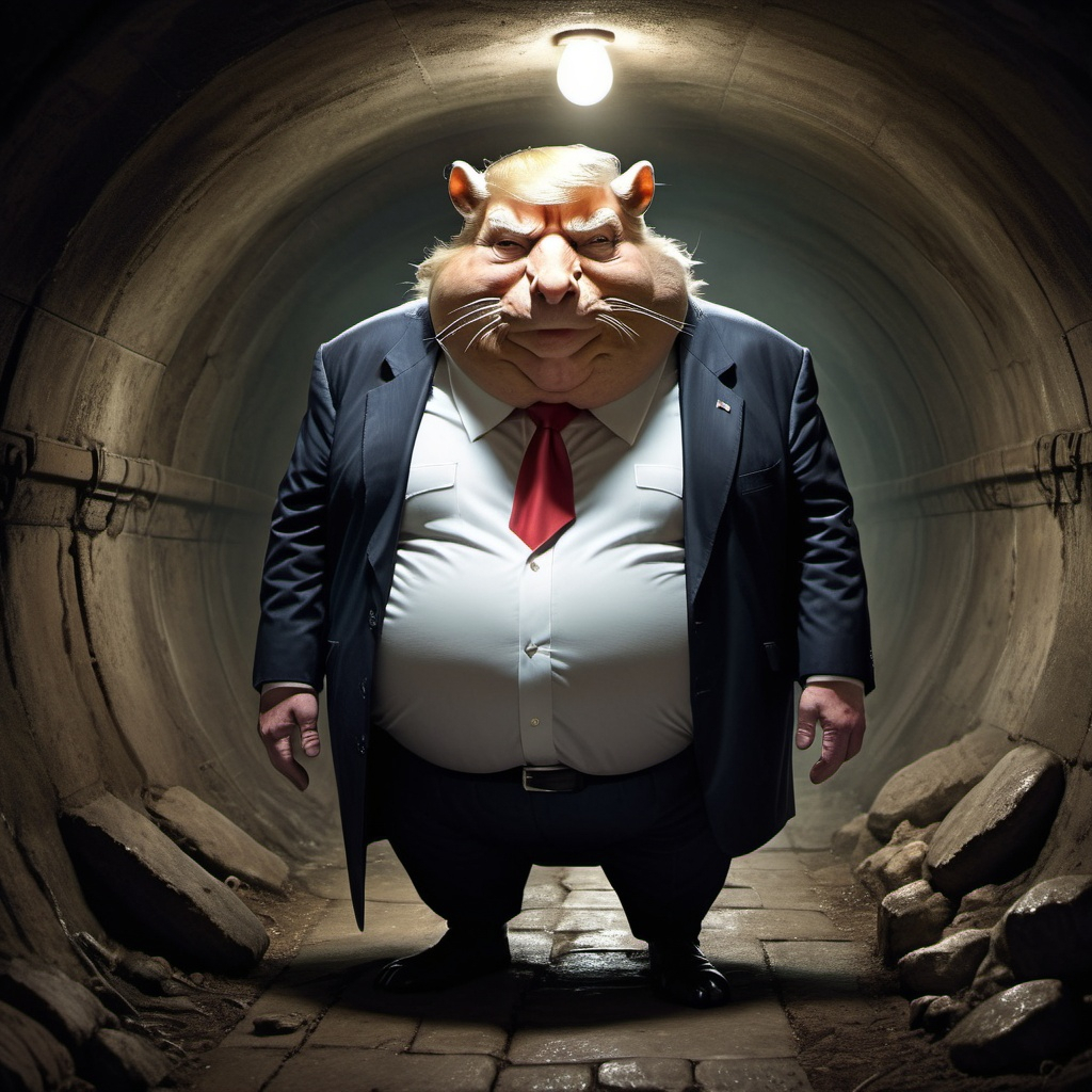 Fantasy illustration of Donald Trump as a giant rode...