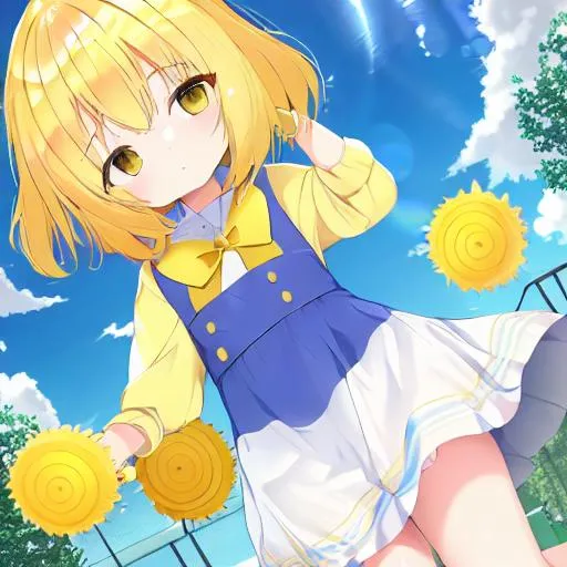 cute little girl yellow hairs magic powers of sun