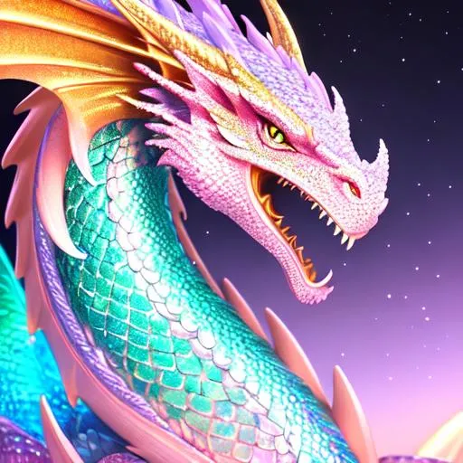 Sparkly dragon, pastel colors, reflective, perfect c... | OpenArt
