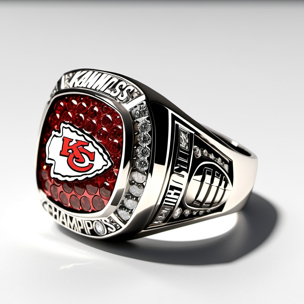 Football men's ring platinum little diamonds Kansas...