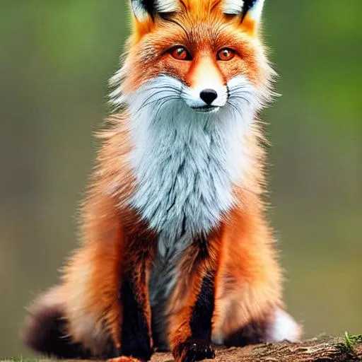 soft furry fox with tail curled around itself, sitti... | OpenArt