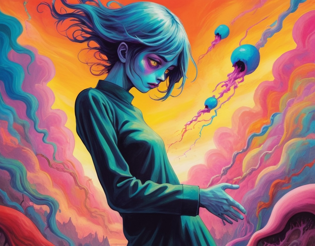 Odd human behavior. Person acting weird. Surreal pai...