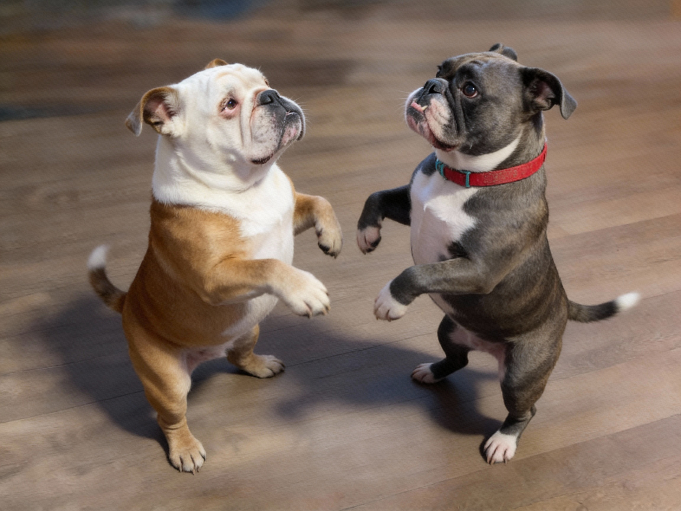 Two dogs dancing