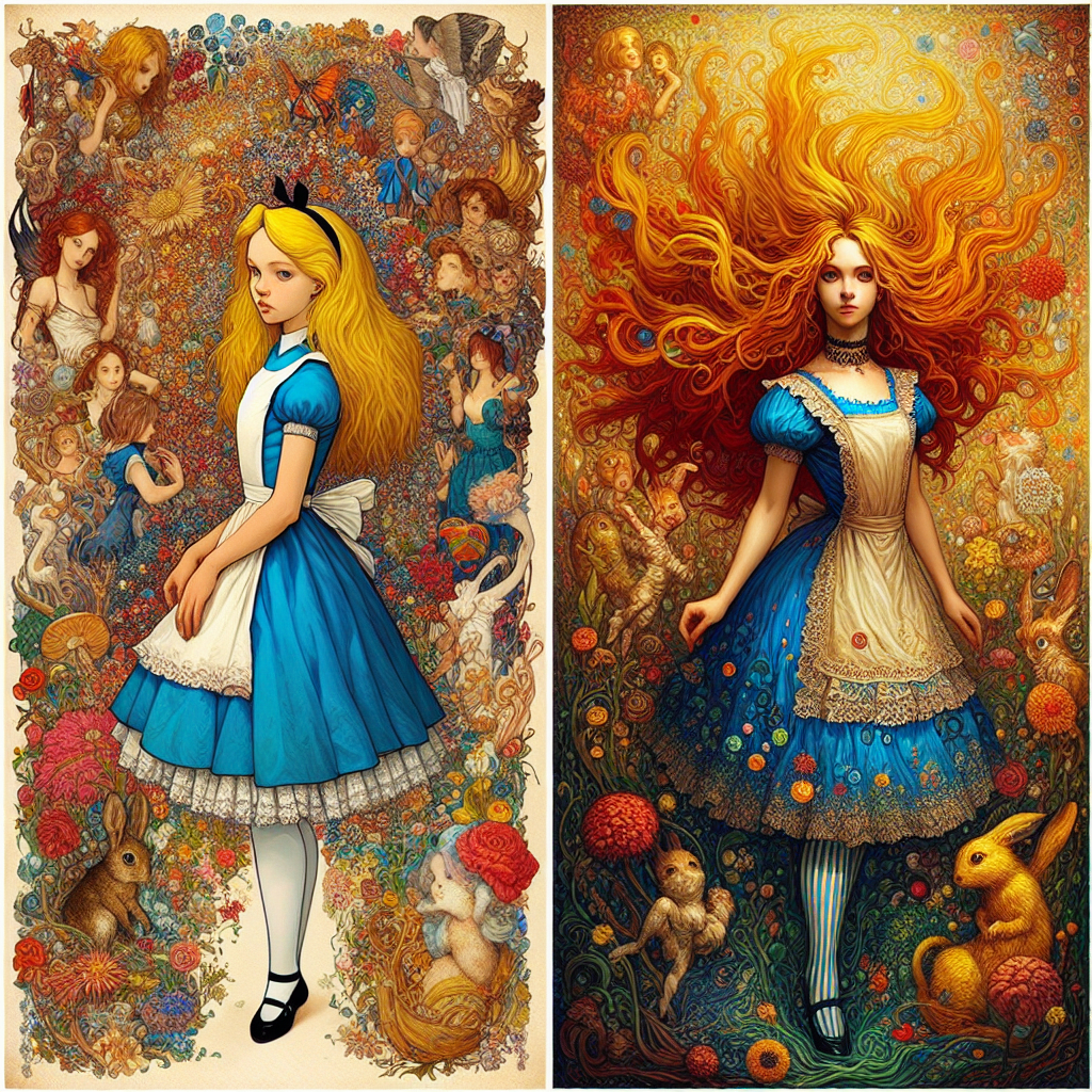 Imagine slender Alice in wonderland in a yellow dre...