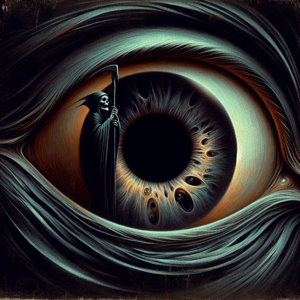 Dilated pupil. Death. Grim reaper. Dark colors. Goth...