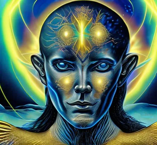 a painting depicting a man in front an elaborate tri... | OpenArt