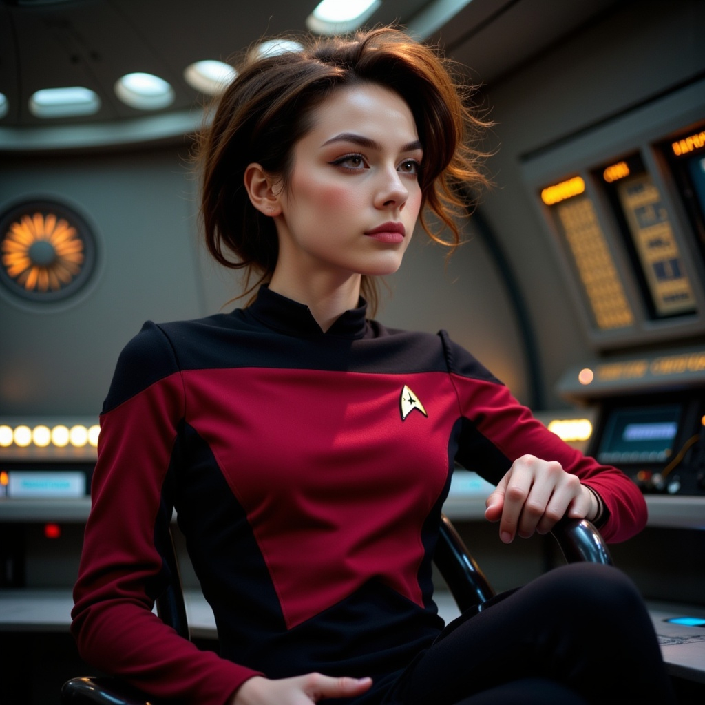 A star trek female at the helm