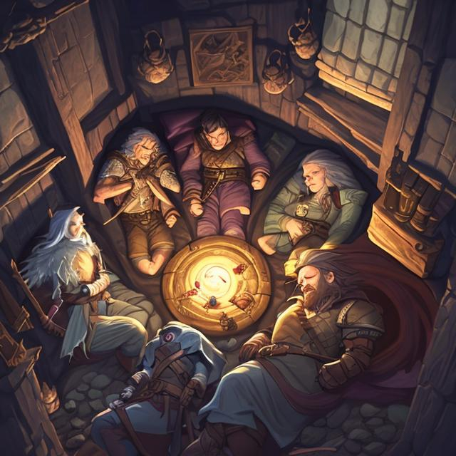 DND characters sleeping at night in their own space,...