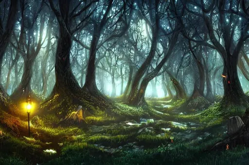 fantasy forest in the night, high quality, high deta...