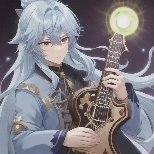 Male bard, silver hair | OpenArt