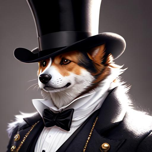 anthropomorphic corgi with mutton chops in a jacket,...