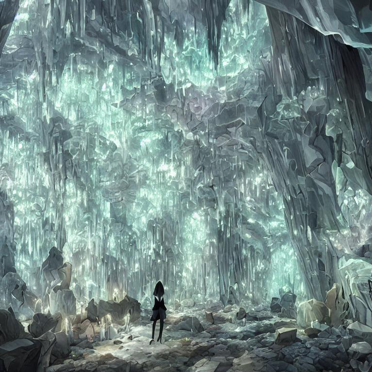crystal cave, highly detailed, liminal space, anime... | OpenArt