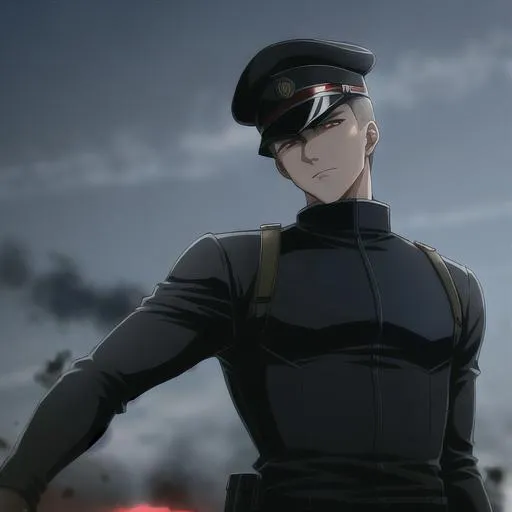 anime nazi male soldier in tank with buzzcut dark ha... | OpenArt