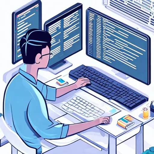 A southeast Asian programmer is doing some coding on...