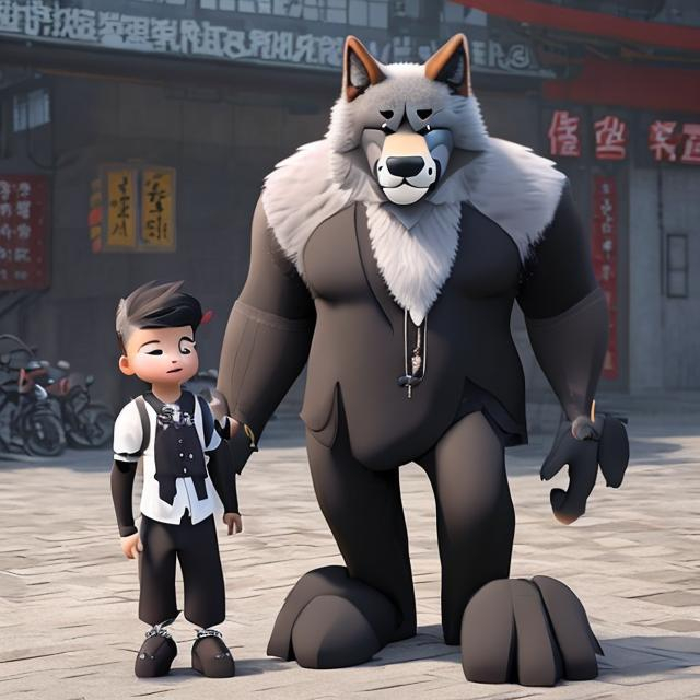 Linnux the big buff anthro wolf is wearing black bu...