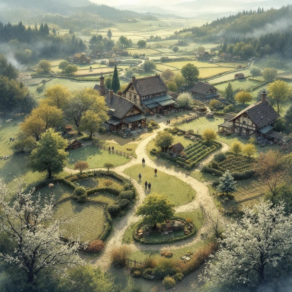 aerial view of a japanese farm in a rural japanese s...