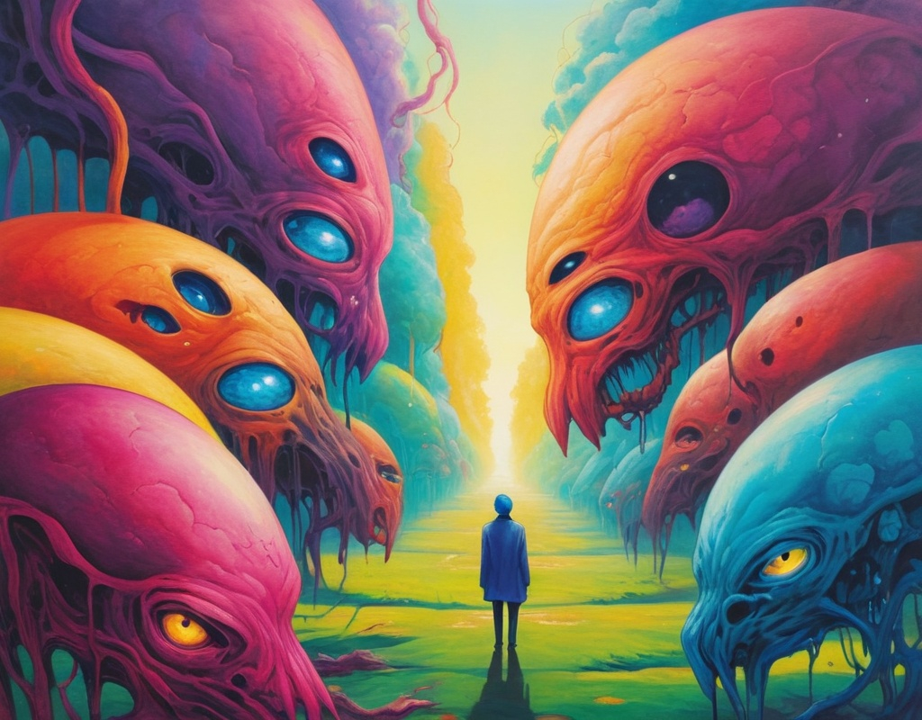 Odd human behavior. Surreal painting. Concept art. B...