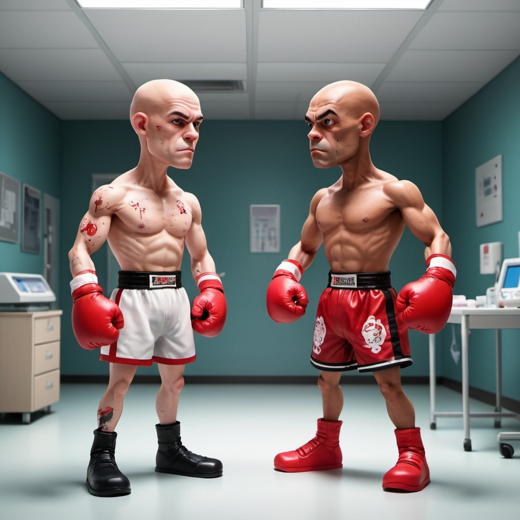 create 2 characters, first one is a boxer in red and...
