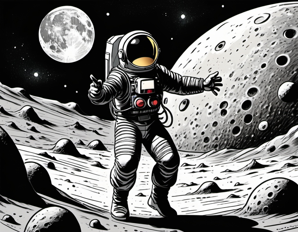 Comic Panel depicts man landing on moon. Stan lee co...