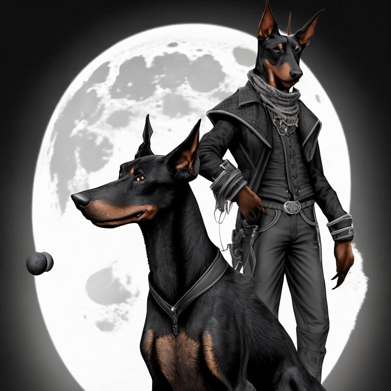 Anthropomorphic furry Doberman in black and white mo...