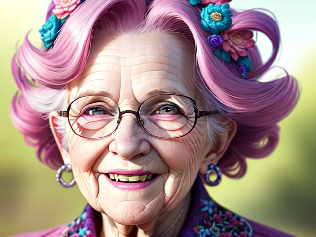 Portrait of Granny, {character} with {color} hair an...