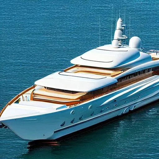 Big yacht on water with pool and helicopter landing pad