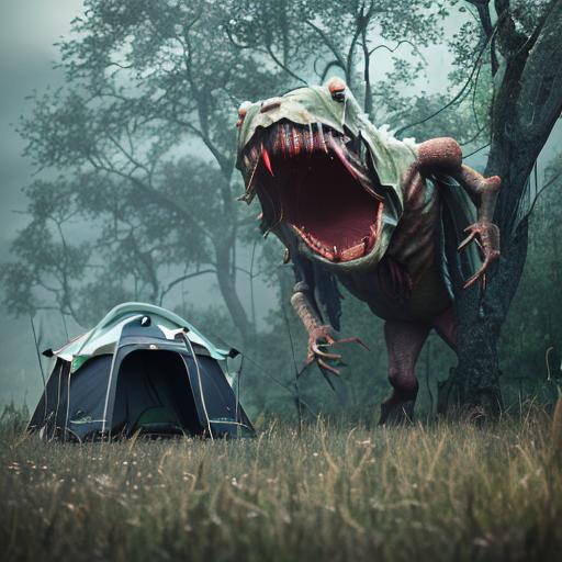 crazy monster coming out of a camping tent | OpenArt