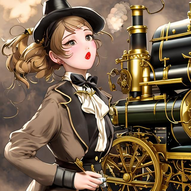 Golden Steam Train whistle Girl Blowing