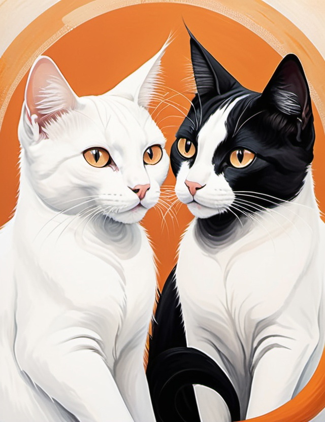 Two charming cats sit close together, their expressi...