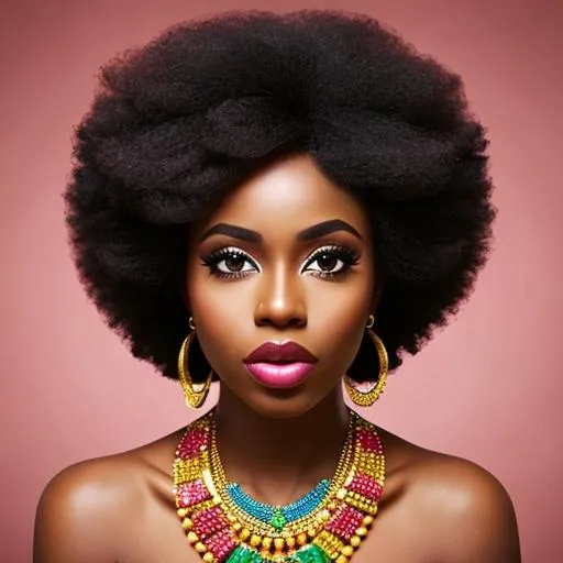 chocolate bold vivid female avatar with hair in afro... | OpenArt