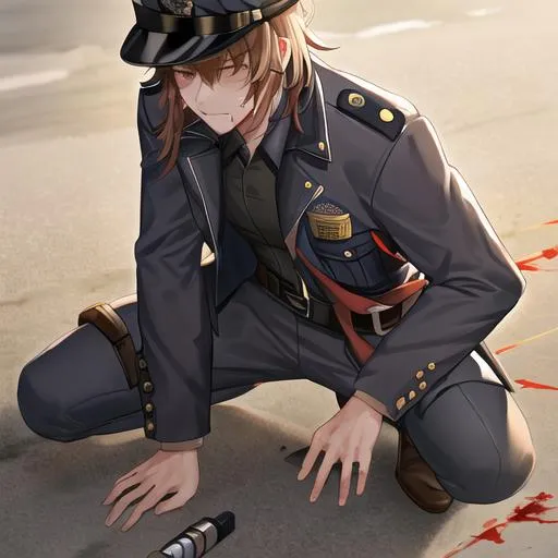 Caleb as a police officer in a gunfight bullets flyi... | OpenArt