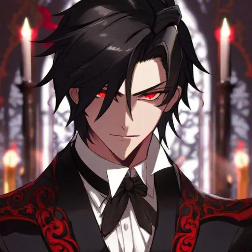 Damien (male, short black hair, red eyes) demon for... | OpenArt