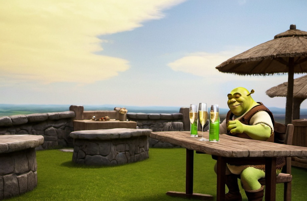 Shrek drinking champagne in the place in the photo I...