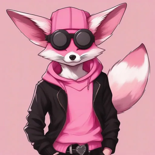 Pink punk hair, pink fennec fox, black pink eyes, wi... | OpenArt